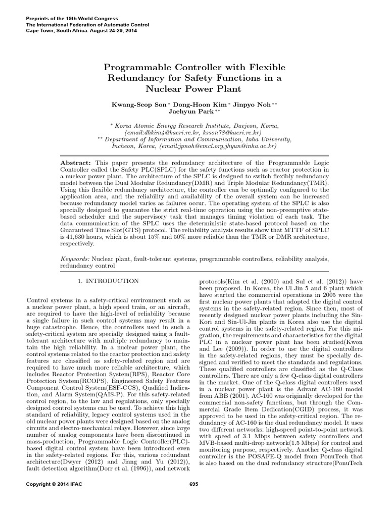 Programmable Controller With Flexible Redundancy For Safety Functions in A Nuclear Power Plant ...