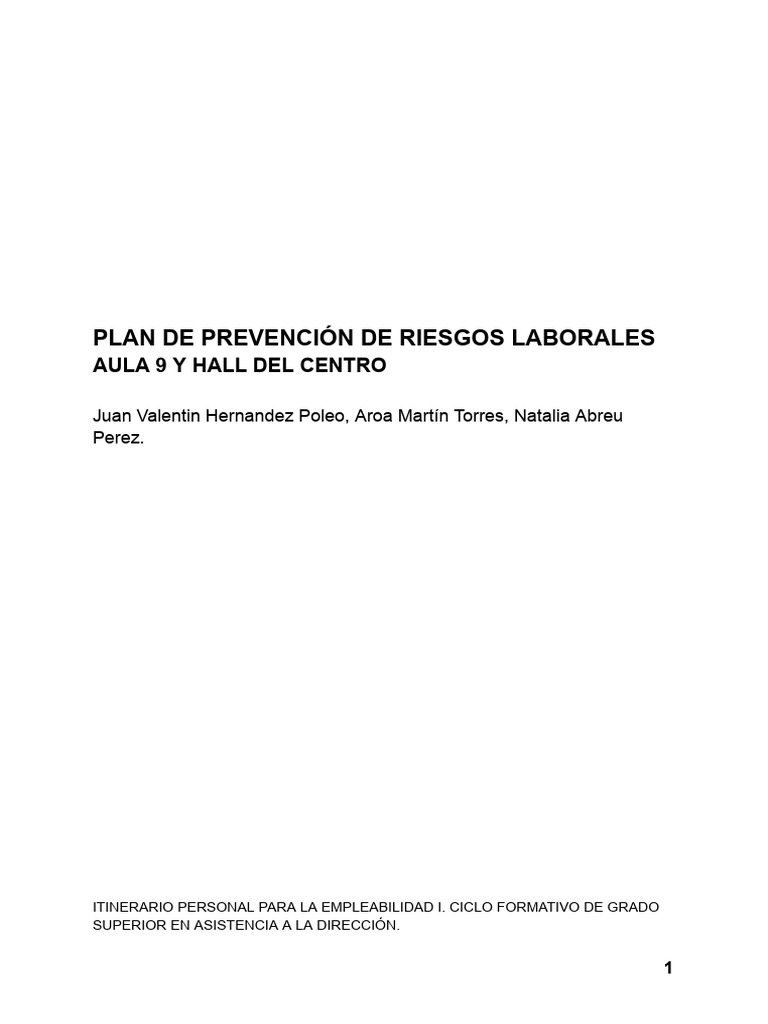 Plan de Prevencion. IPE I. Grupo Isla Baja | PDF | Seguridad y salud ...