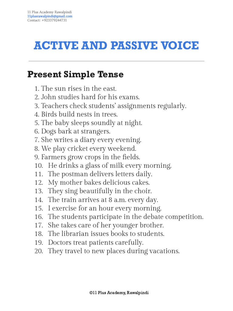 Active and Passive Voice (11 Plus Academy Rawalpindi ) | PDF