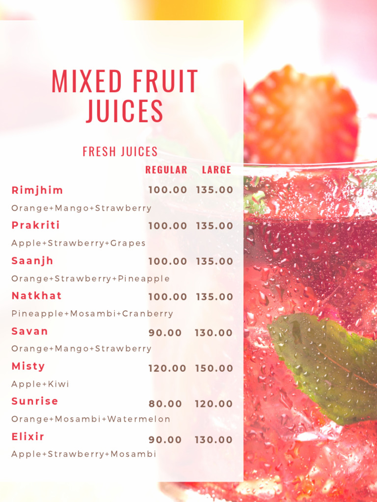 Strawberry Juice Photo Drink Menu | PDF