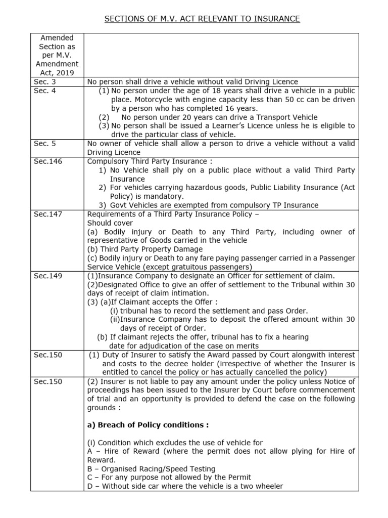 MV Act Provisions (Insurance) | PDF | Insurance | Vehicle Insurance