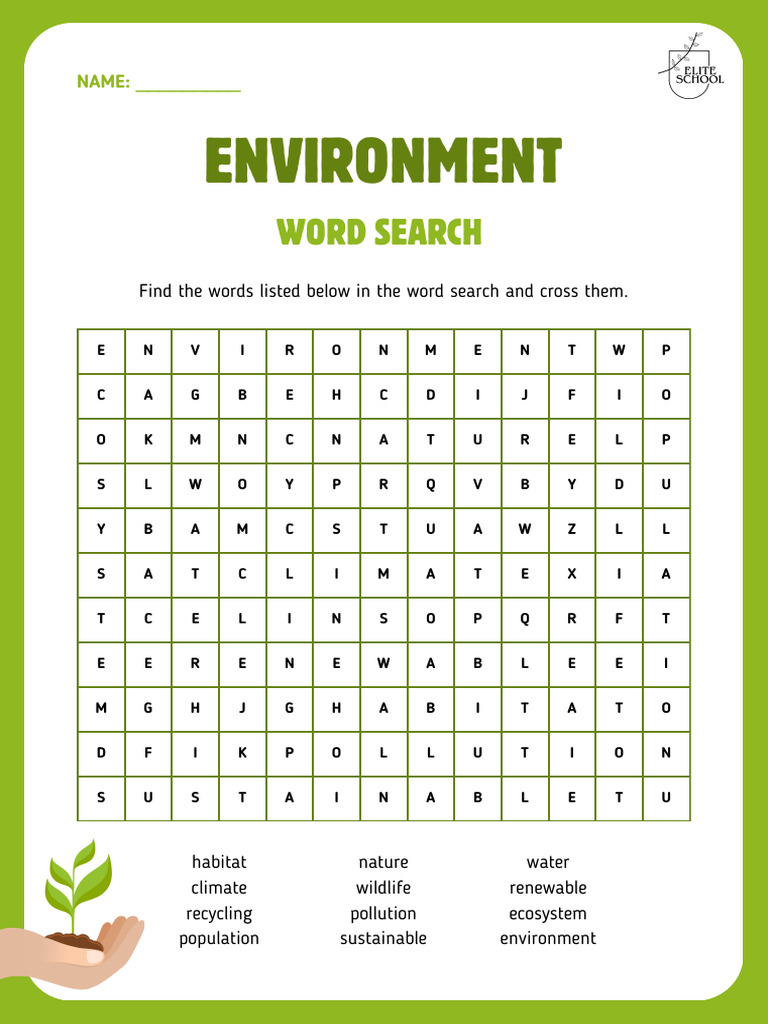 World Environment Day Word Search Worksheet in Green White Simple Style ...
