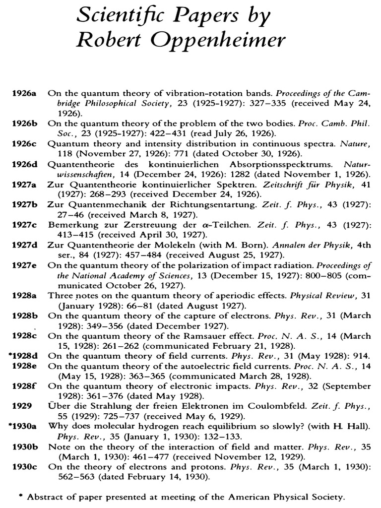 Scientific Papers by Robert Oppenheimer, 1926-1950 | PDF | Photon | Neutron