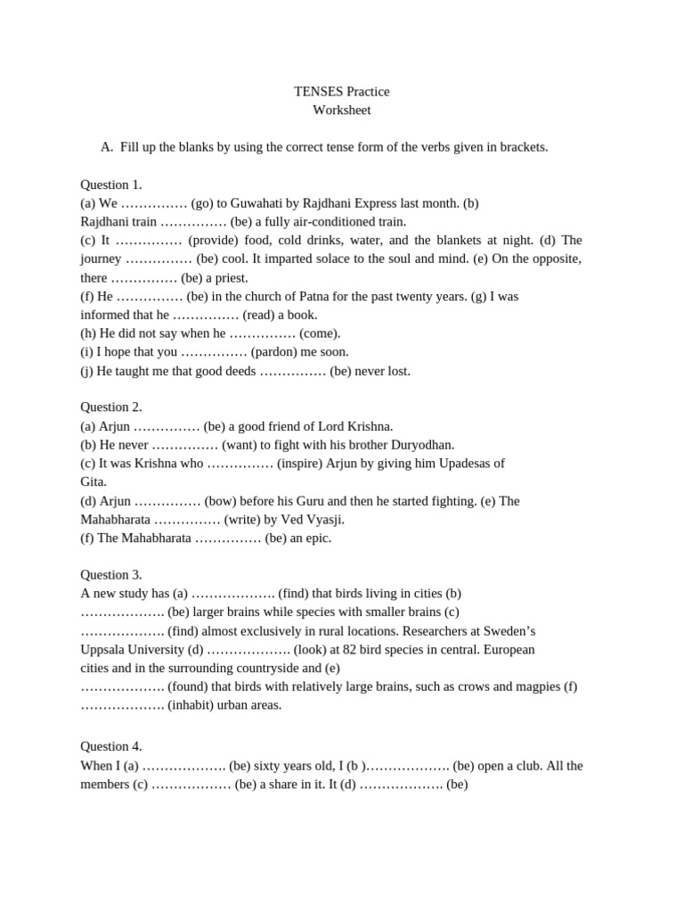 Tenses Worksheet | PDF | Language Arts & Discipline | Home & Garden