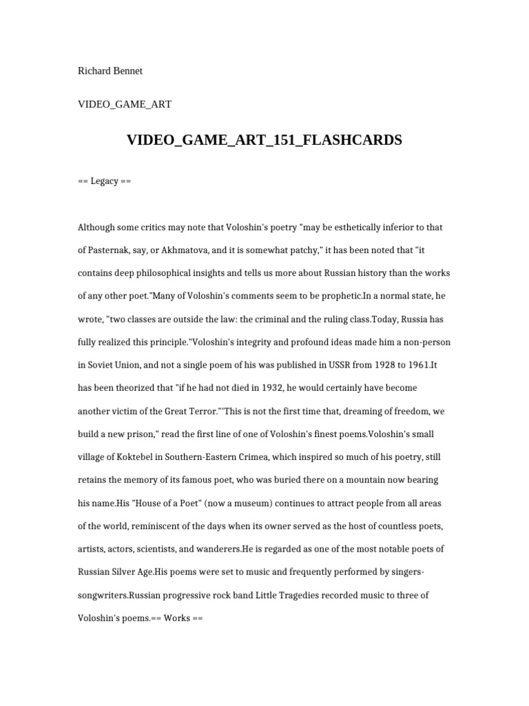 Video Game Art 151 Flashcards | PDF | Art | Poetry