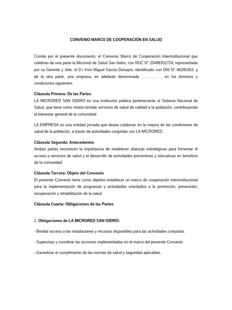 Convenio Microred Salud San Isidro | PDF | Business