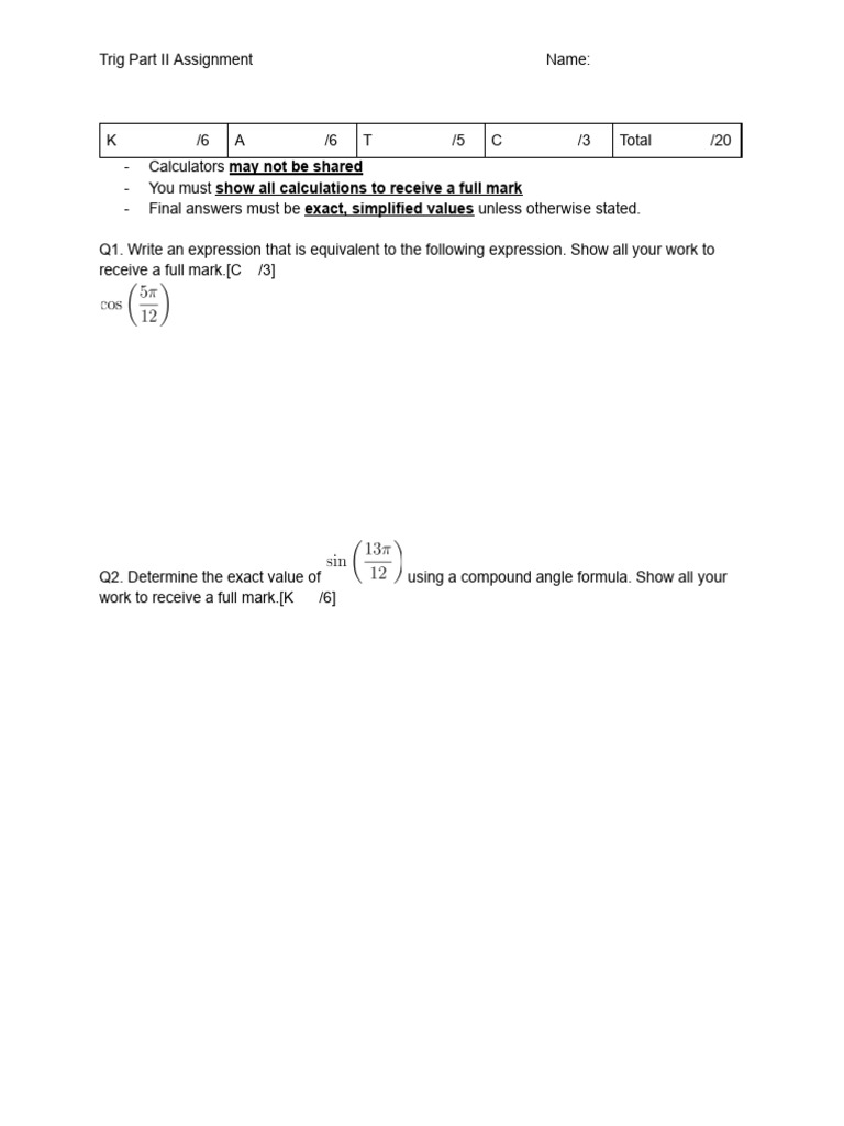 Trig Part II OB Assignment | PDF | Technology & Engineering
