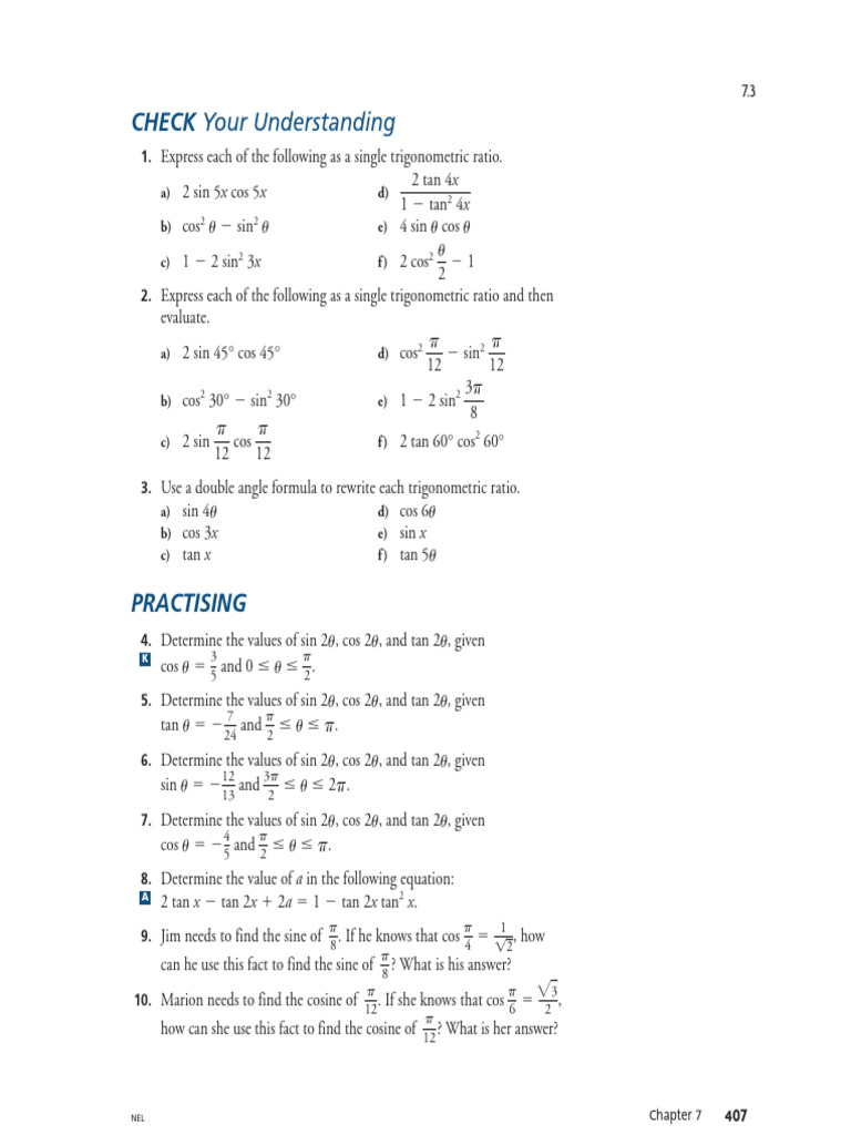 Double Angle Formula Worksheet | PDF | Geometric Measurement ...