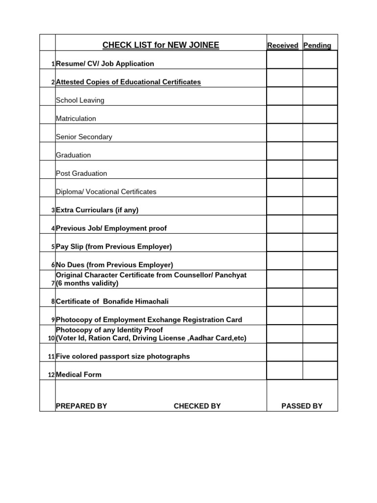 New Joinee Checklist Overview | PDF