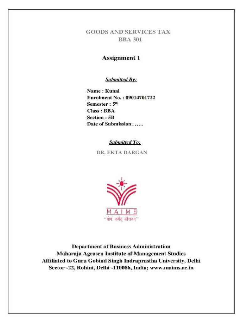 Kunal 09014701722 BBA.5B GST - ASSIGNMENT.1 | PDF