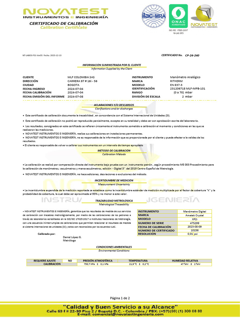 CP 24 240 | PDF | Calibración | Incertidumbre