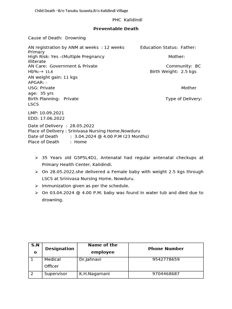 Child Drowning Death Report in Kalidindi | PDF