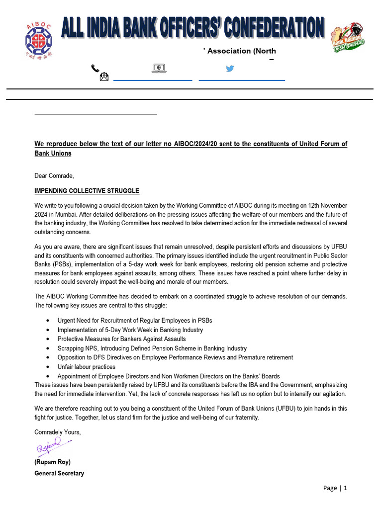 UFBU Circular on Collective Struggle | PDF | Government