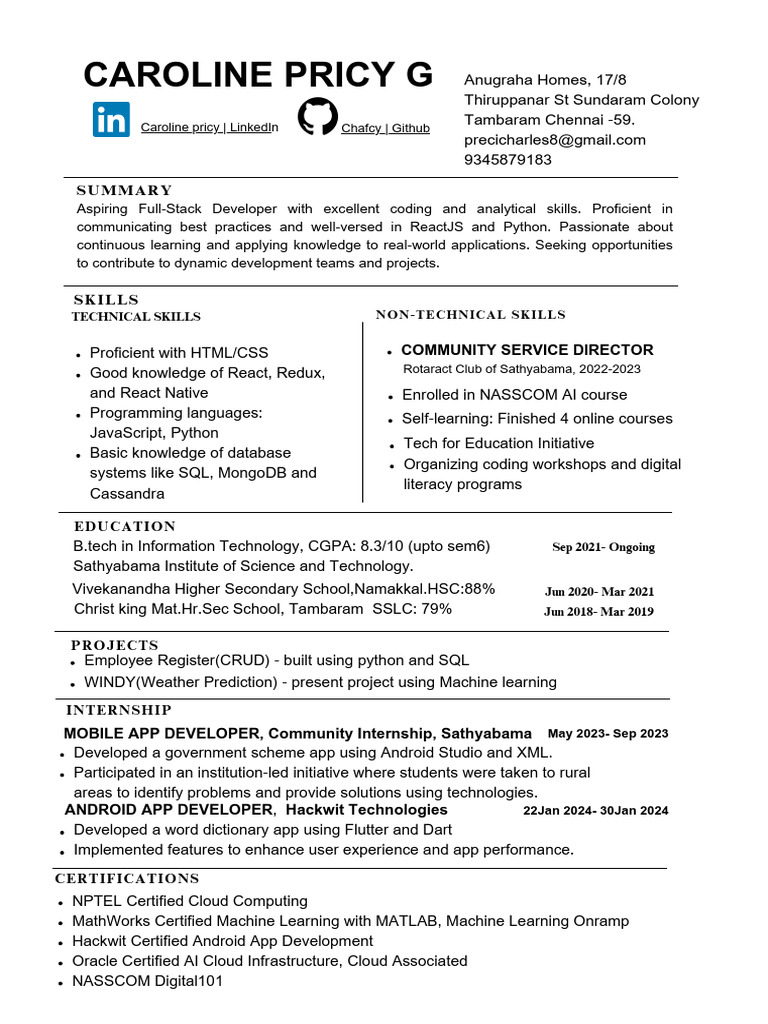 Caroline Pricy-Resume | PDF | Mobile App | Software Development