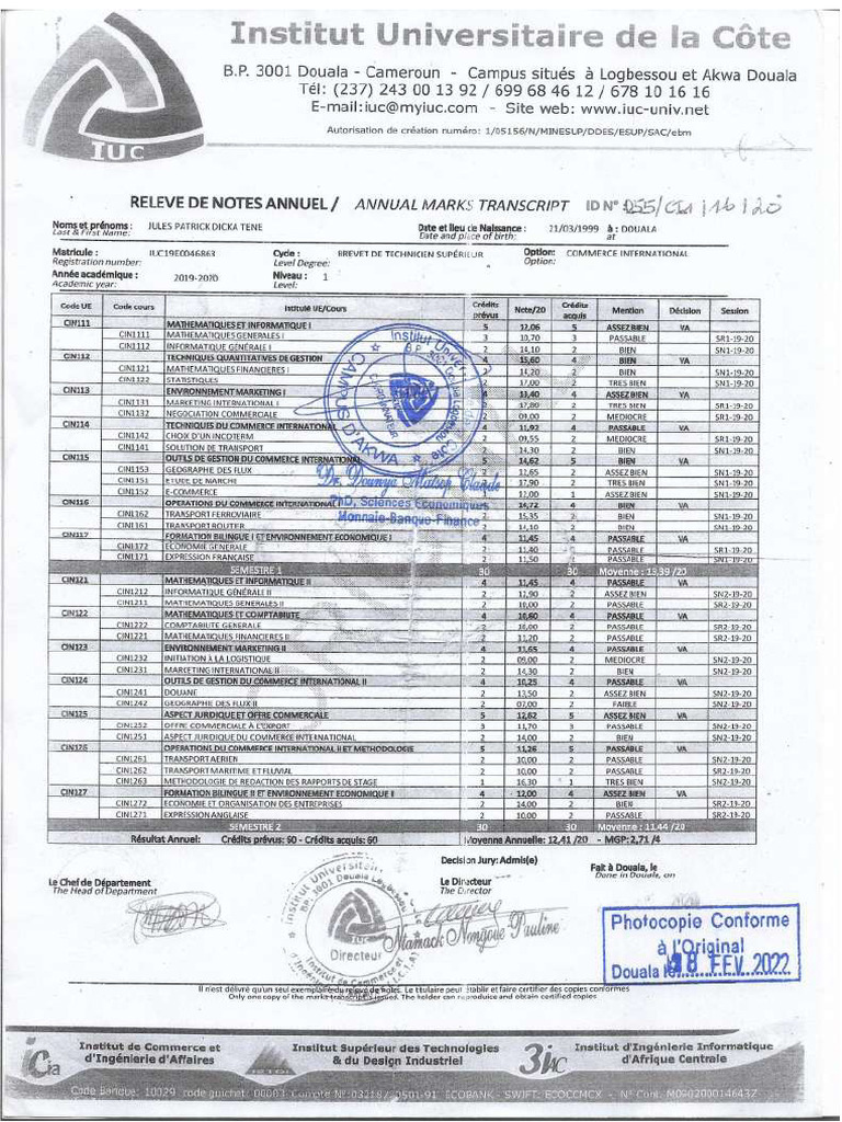 Releve de Note | PDF
