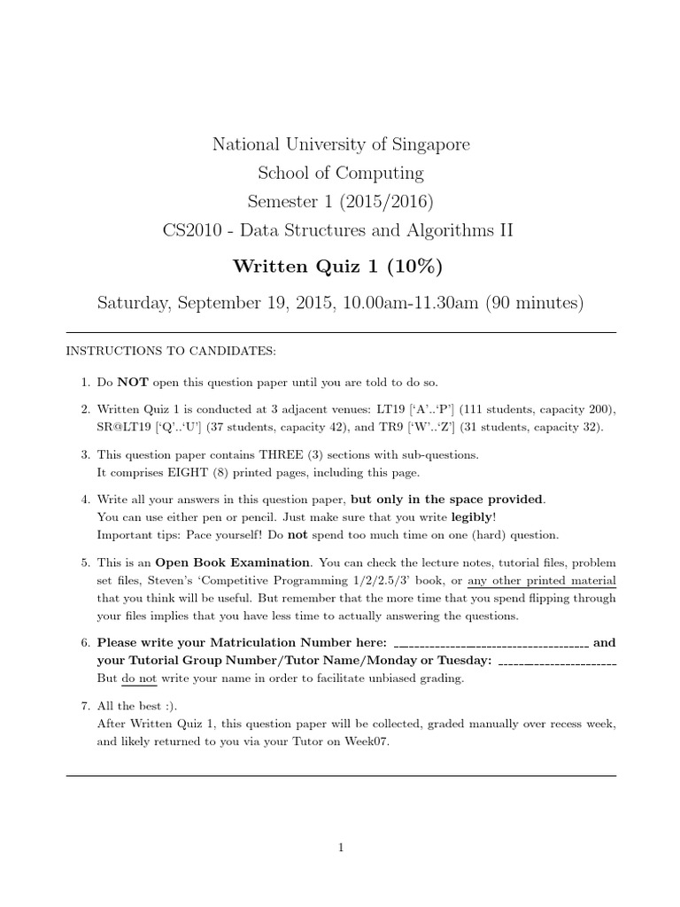 National University of Singapore School of Computing Semester 1 (2015/2016) CS2010 - Data ...