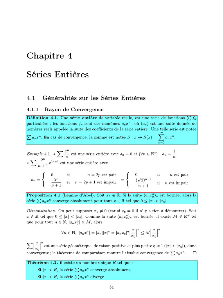 Chapitre 4 Séries Entières | PDF