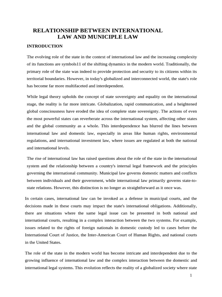 International vs. Municipal Law | PDF | International Law | Treaty