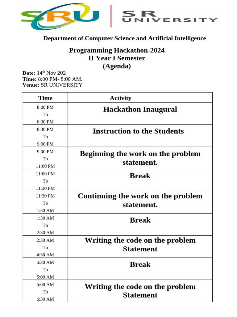 Hackathon 2024 Agenda Overview | PDF