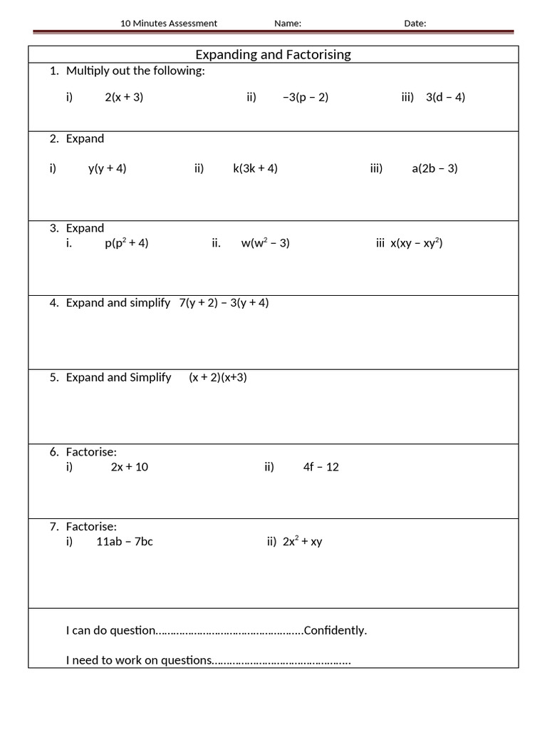 Expanding and Factorising | PDF
