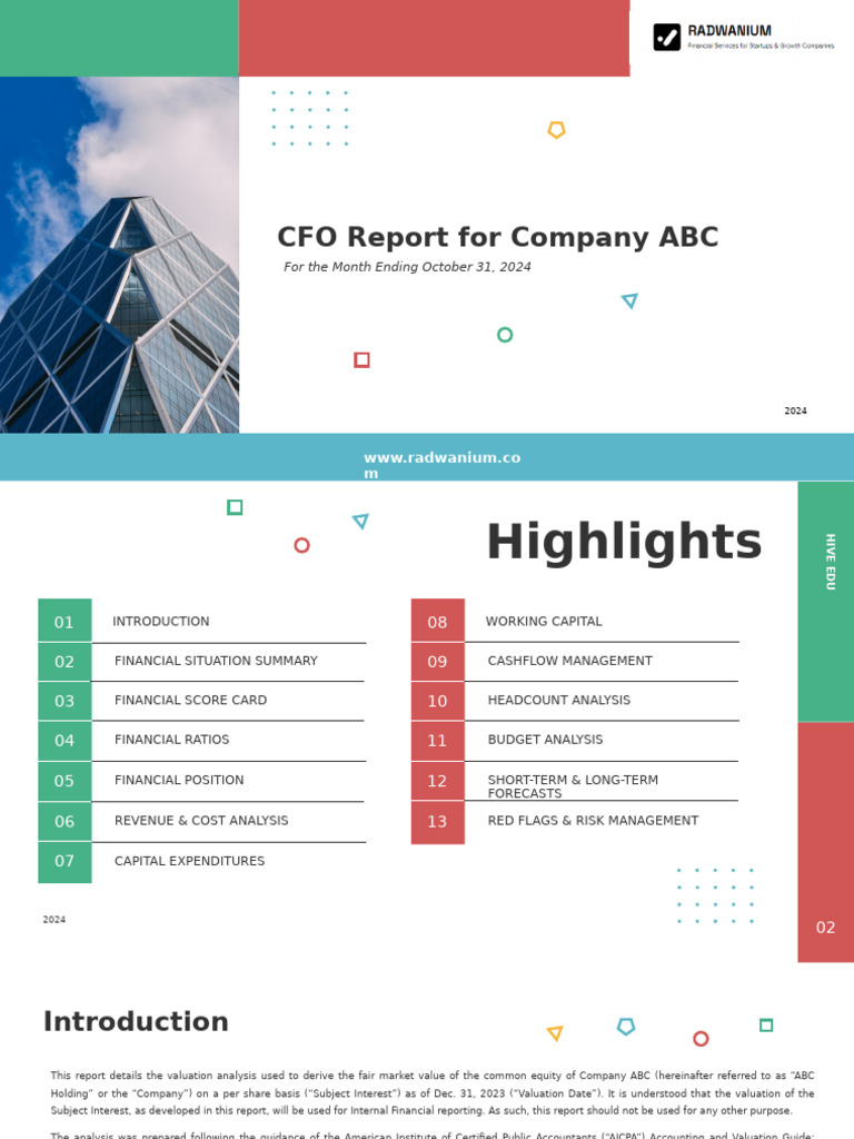 CFO Report: Company ABC October 2024 | PDF | Valuation (Finance ...