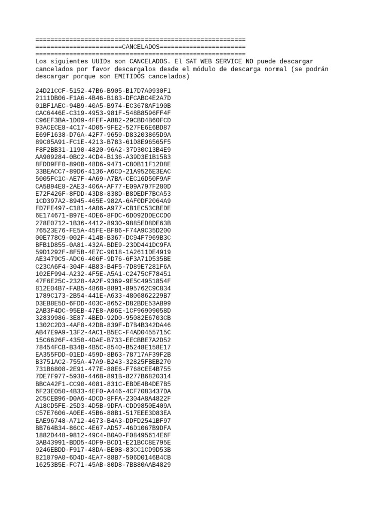 Reporte UUIDs No Encontrados Sat Ws TEX110131MM9 HXRh8qo0kHxRWeymwY2a | PDF