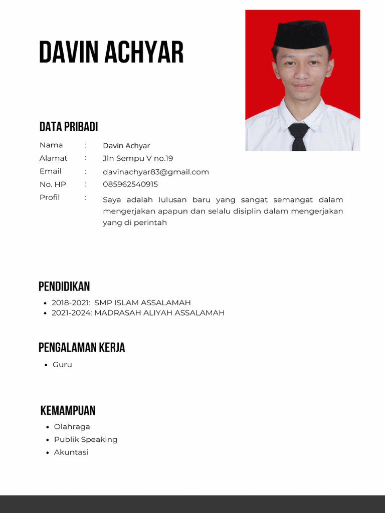 Putih Hitam Minimalis Maskulin Profesional CV Resume Template PDF | PDF
