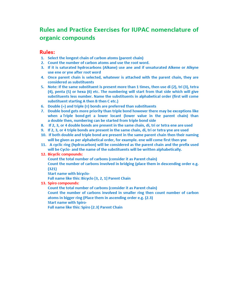 IUPAC Rules For Naming Hydrocarbons and Exercise | PDF | Alkene ...