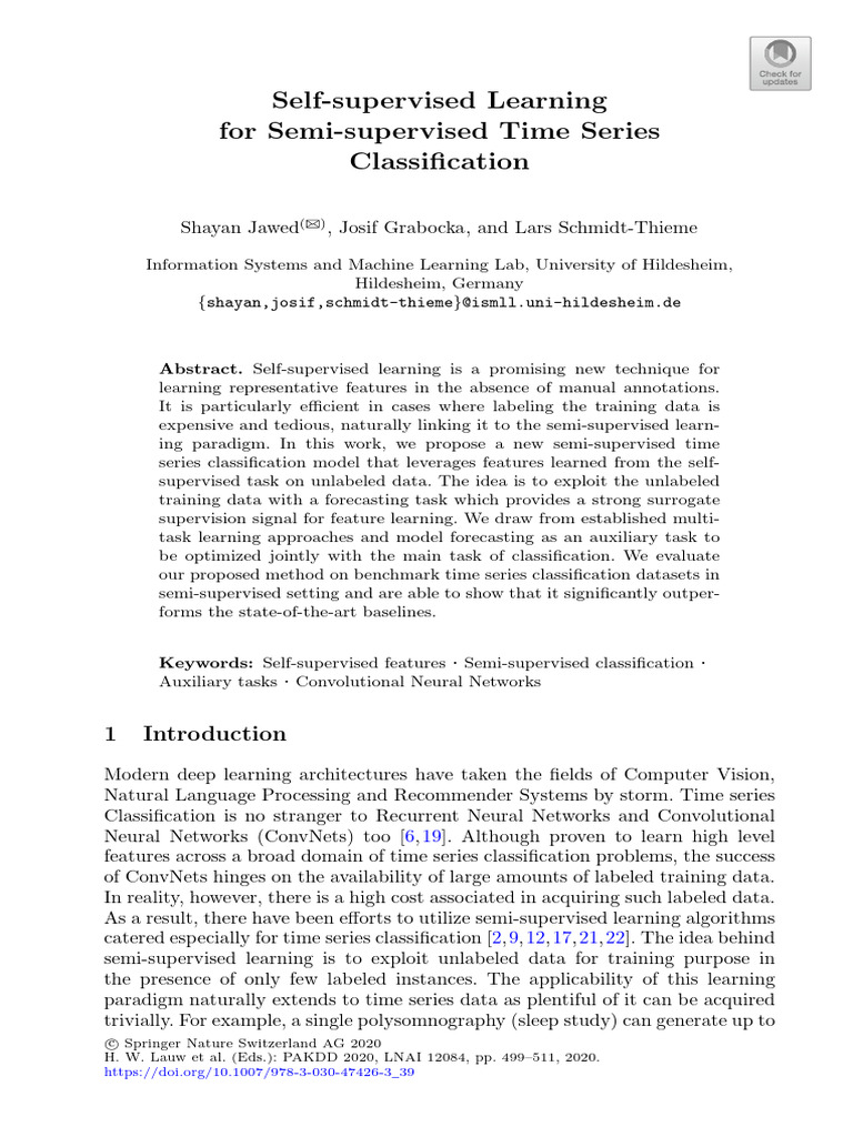 Self Supervised Learning For Semi Supervised Time Series Classification