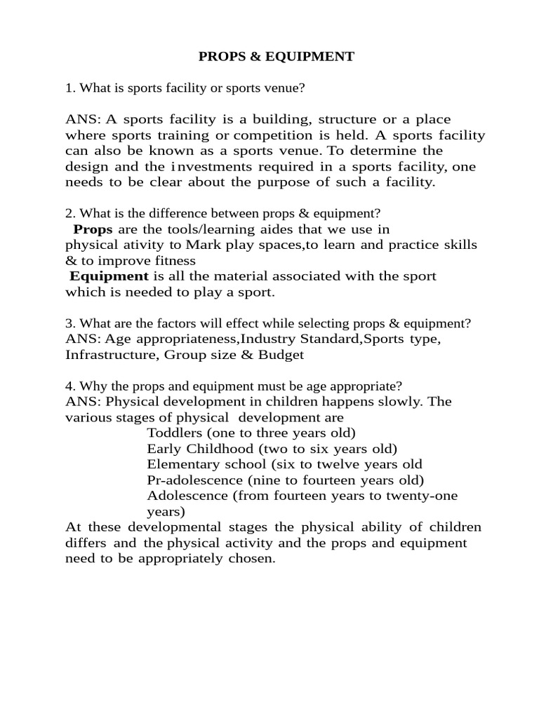 Props & Equipment Notes | PDF | Career & Growth | Sports & Recreation