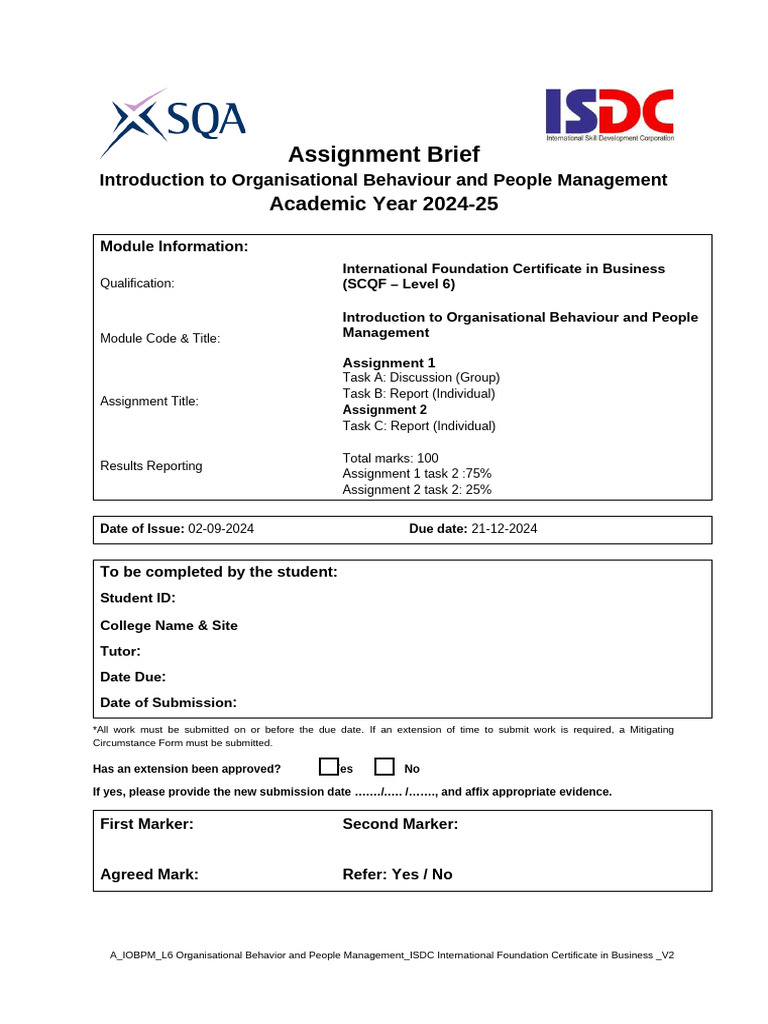 Introduction To Organisational Behaviour People Management Assignment