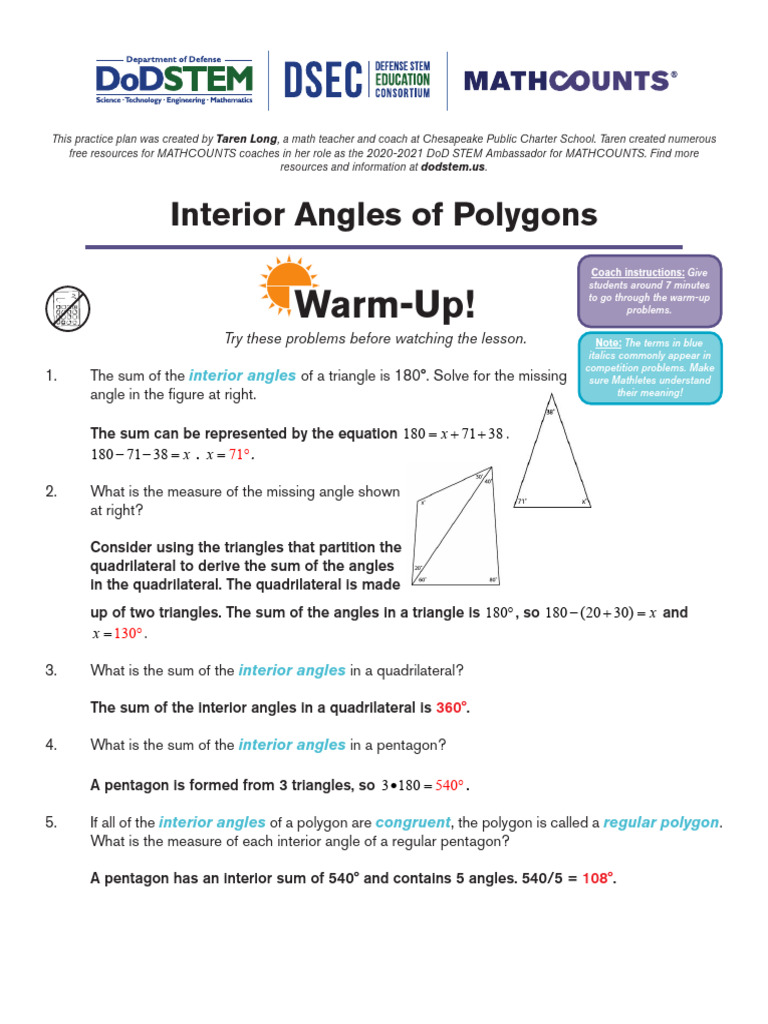 Interior Angles of Polygons Answers | PDF | Triangle | Polygon