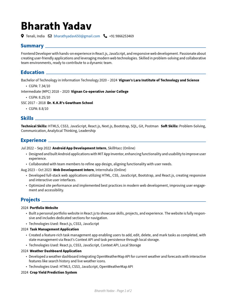 Bharath Resume 1 | PDF | Web Development | World Wide Web