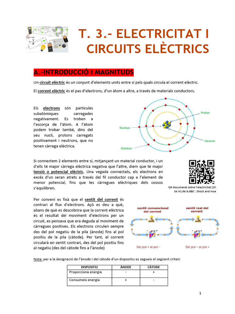 T.3. - Electricitat I Circuits Elèctrics (Subratllat Colors) | PDF