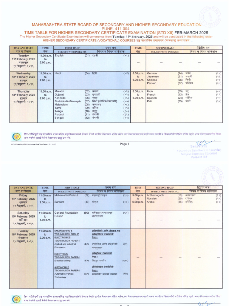 Timetable HSC Feb 2025 | PDF