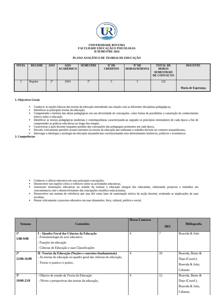 Plano Analitico | PDF | Pedagogia | Science