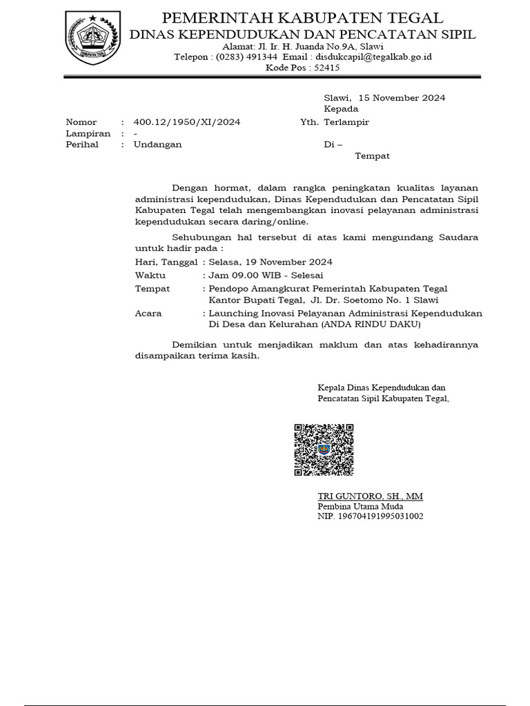 Undangan Launching Aplikasi Disdukcapil | PDF