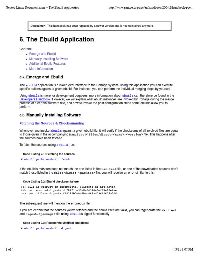 Gentoo Linux Documentation - The Ebuild Application | PDF | Unix | Computing