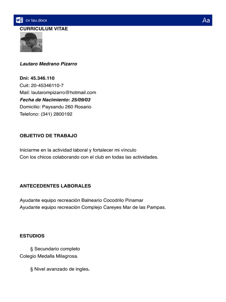 Curriculum Vitae: Lautaro Medrano Pizarro | PDF | Crecimiento personal y profesional
