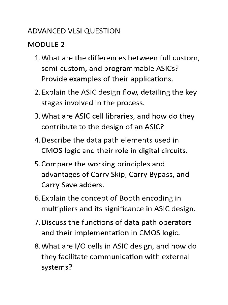 Advanced Vlsi Question Mod 2 | PDF