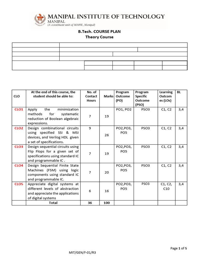 DSD - Course Plan - 2024 | PDF | Logic Gate | Hardware Description Language