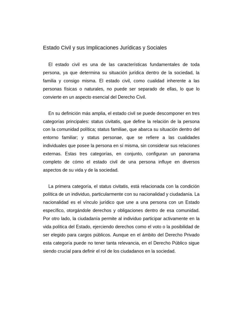 Implicaciones del Estado Civil en Derecho | PDF | Estado (política ...