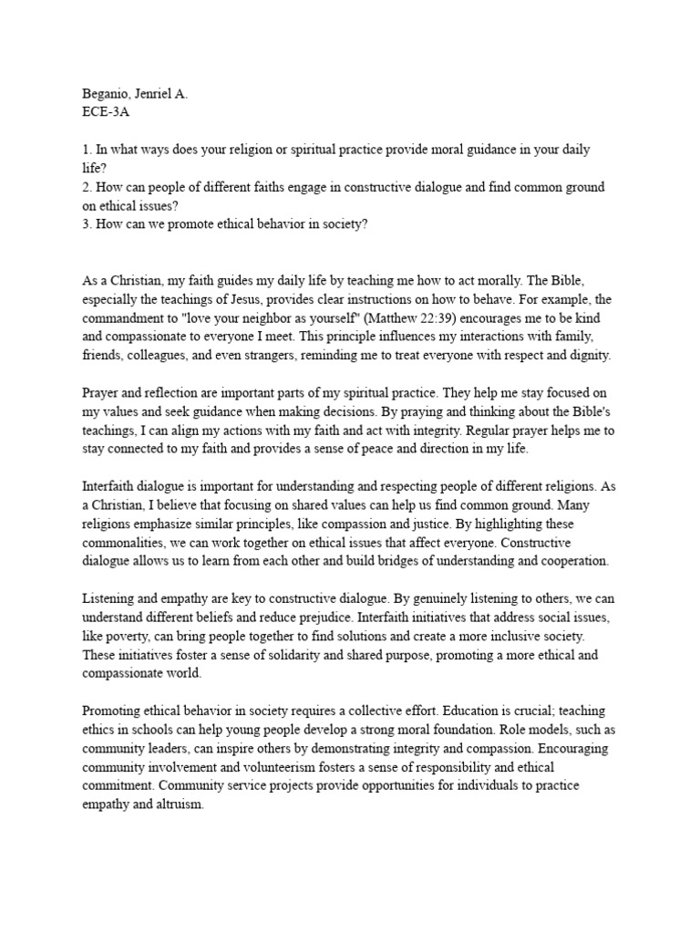 Jenriel A. Berganio - INDIVIDUAL REFLECTION 3 | PDF | Morality | Compassion