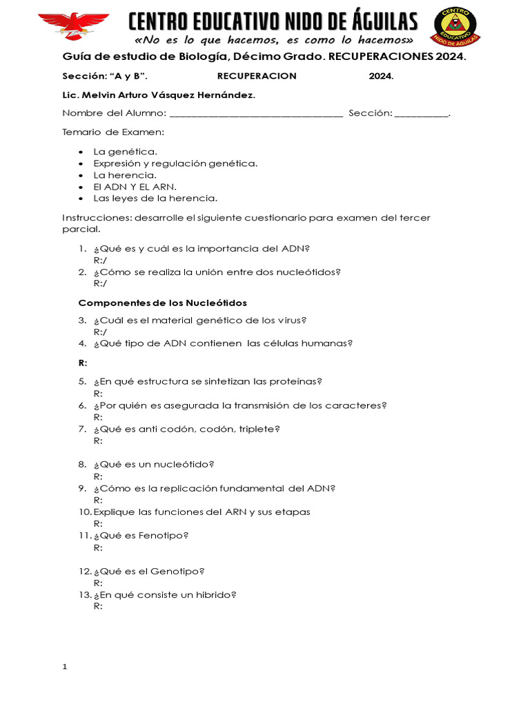 Guía De Biología 10 Grado 2024 Pdf