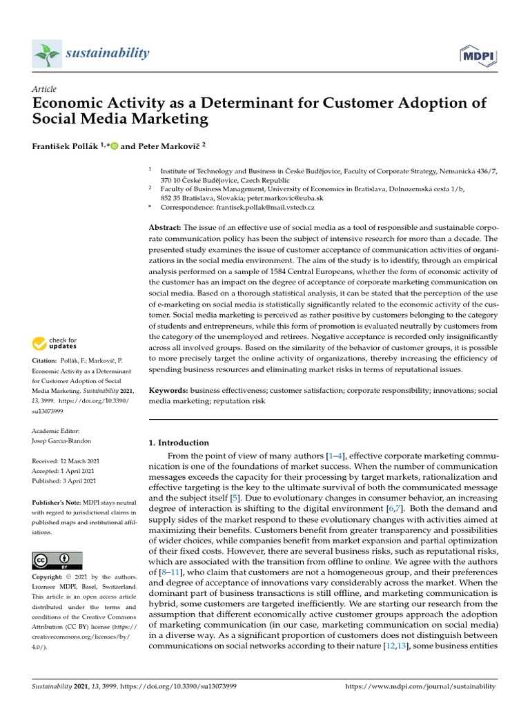Economic Activity As A Determinant For Customer Adoption of Social ...