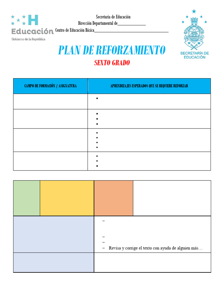 Plan De Reforzamiento Sexto Grado Pdf Aprendizaje Cognición