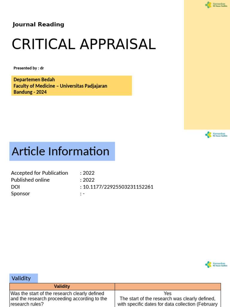 Critical Appraisal Journal Reading Multimodal Treatment in Immediate Breast Reconstruction ...