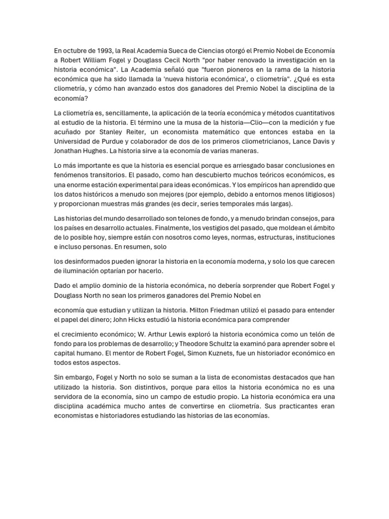 Cliometrics and The Nobel | PDF | Esclavitud | Historia económica