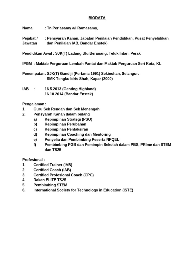 (03A) Biodata Penceramah IAB Periasamy | PDF