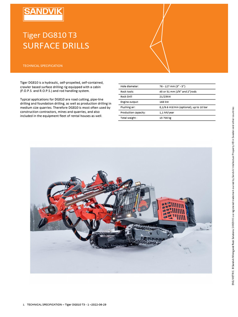 Tiger DG810 T3 Technical Specs | PDF | Drilling | Drill